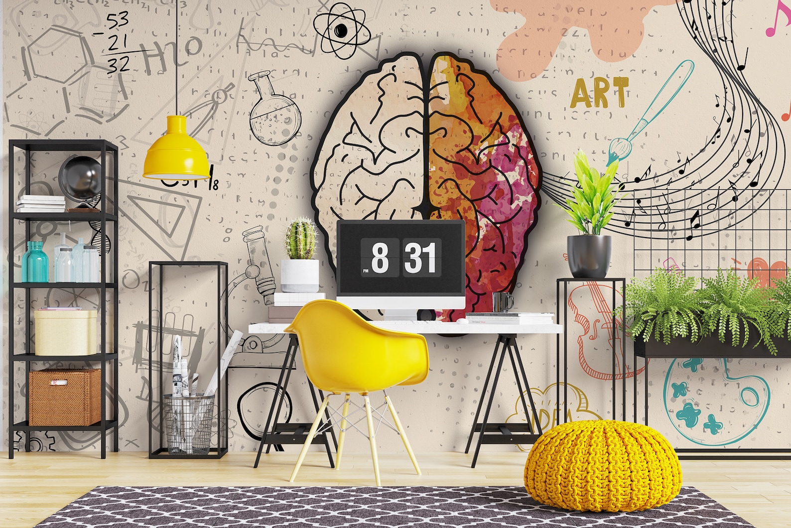 SCIENCE WALLPAPER. Brain Mural. Boho Wallpaper. Brain Wall Art Mural ...