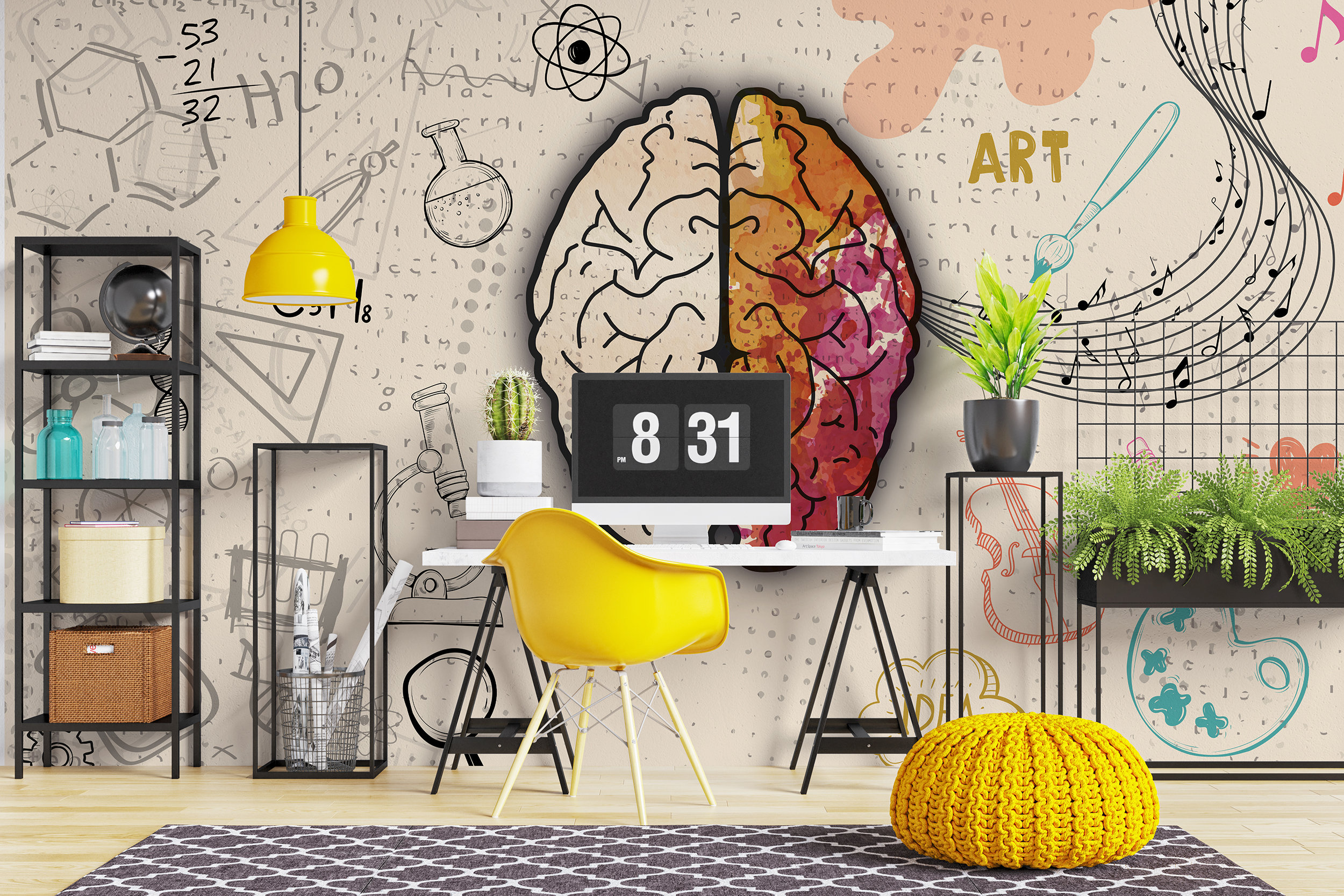SCIENCE WALLPAPER. Brain Mural. Boho Wallpaper. Brain Wall Art Mural ...