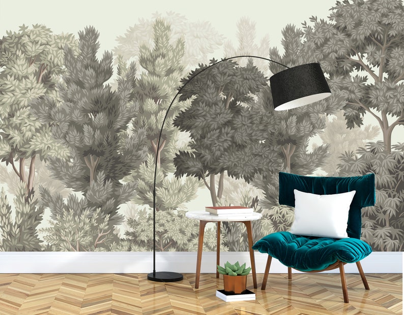 FOREST VİNTAGE WALLPAPER. Tropical Wallpaper. Trees Mural. - Etsy