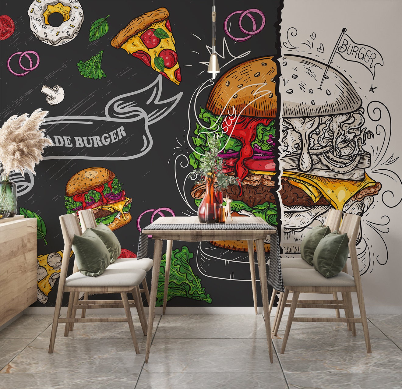 BIG HAMBURGER WALLPAPER. Fastfood Restaurant Wallpaper. Cafe Mural ...