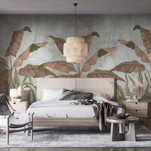 MODERN LEAF WALLPAPER Contemporary Botanical Wall Decor Exotic Leaf ...