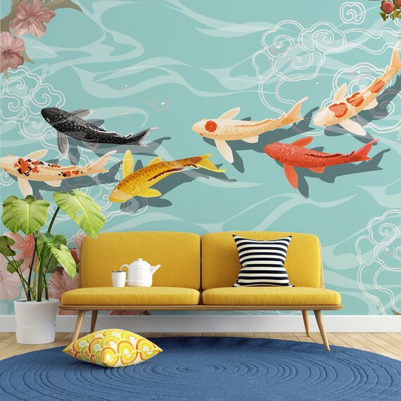 KOI FISH WALLPAPER. Asian Art Wallpaper. Modern Chinoiserie - Etsy