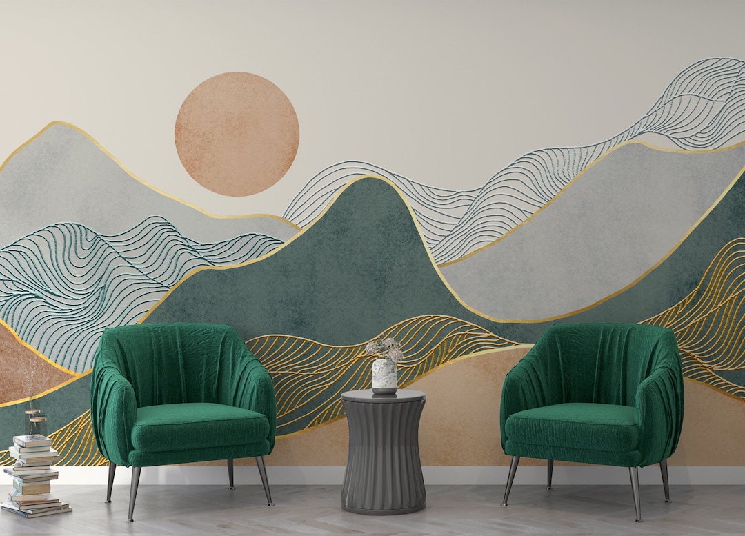 ABSTRACT JAPANESE WALLPAPER Mountains Mural Boho Mural Contemporary ...