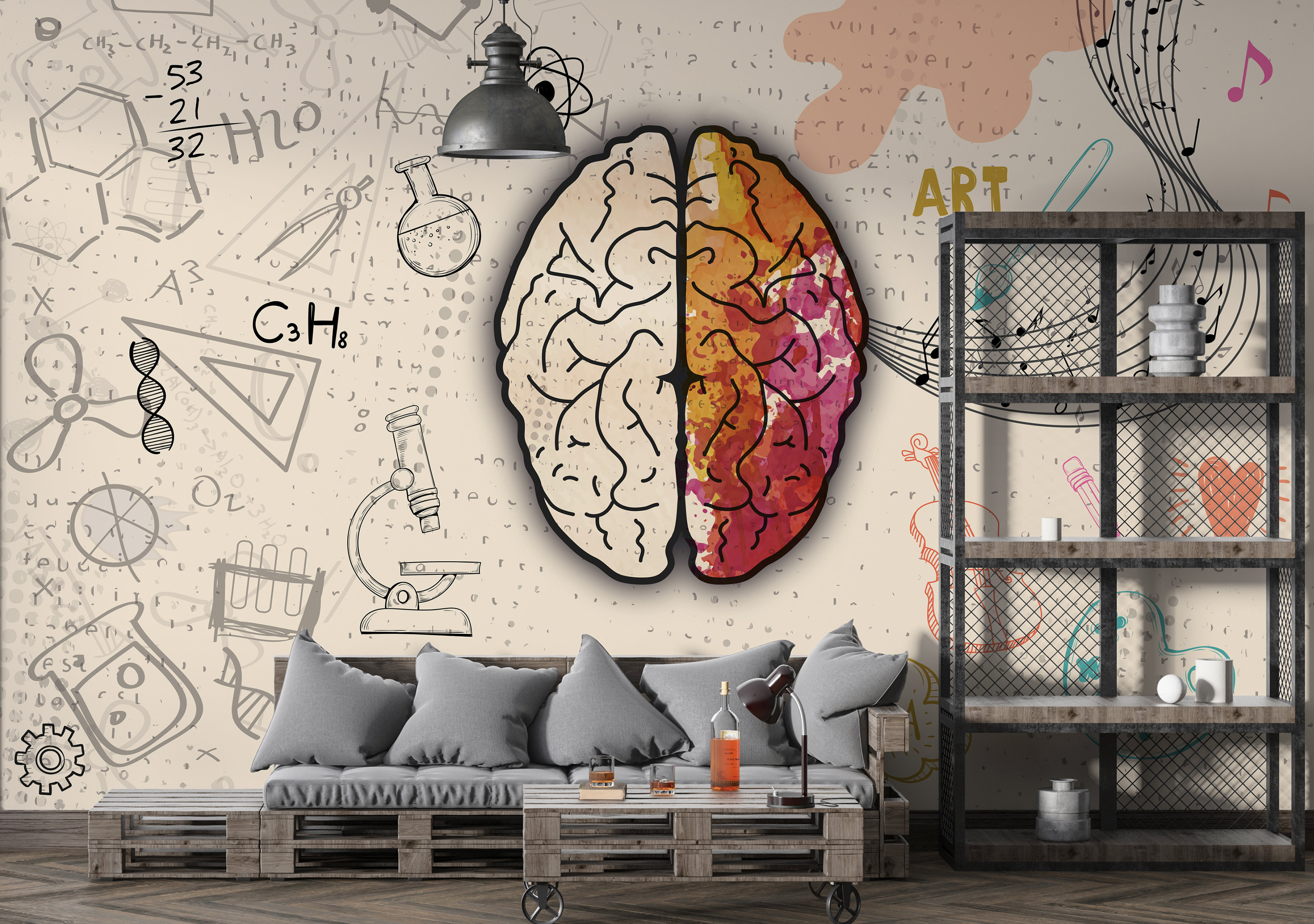 SCIENCE WALLPAPER. Brain Mural. Boho Wallpaper. Brain Wall Art Mural ...