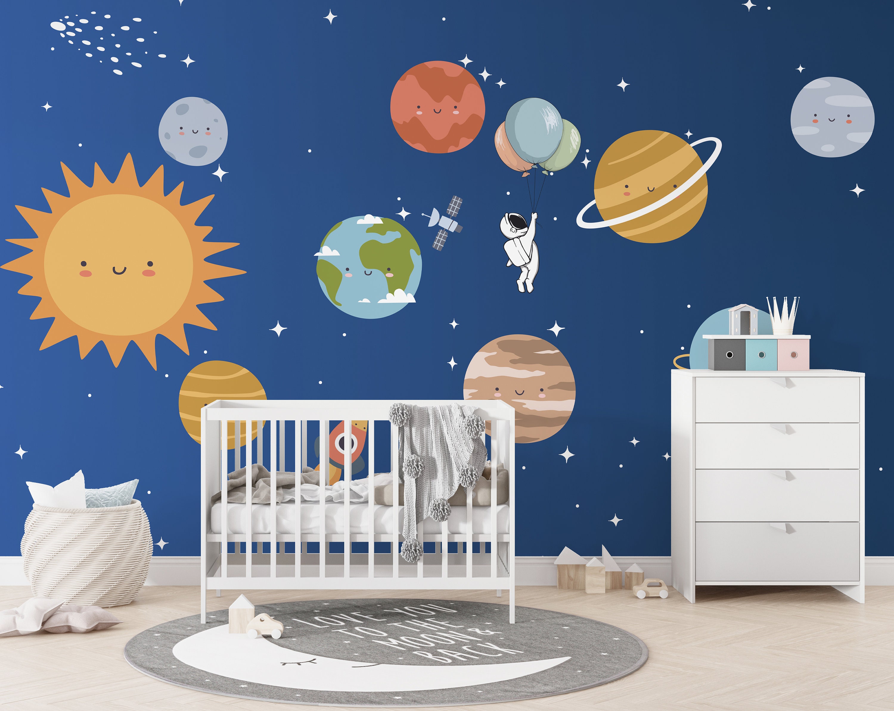 SPACE NURSERY WALLPAPER Planets Wallpaper Solar System Kids Mural ...