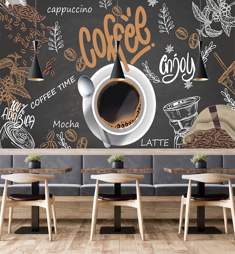 Retro Coffee Shop Wallpaper Mural, Customizable Cafe Decor - Etsy