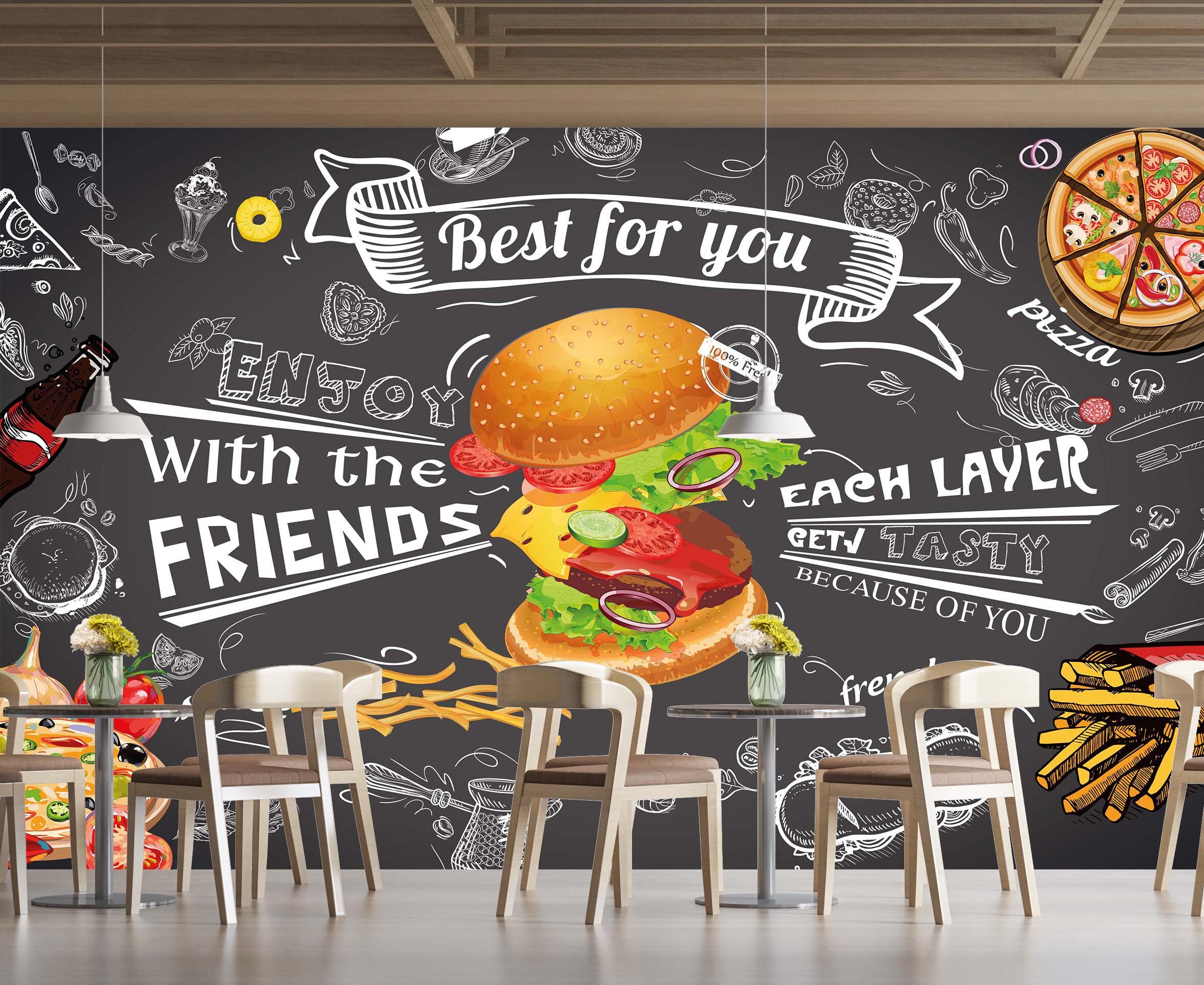 Fast Food Restaurant Wallpaper, Cafe Mural, Custom Design Print - Etsy