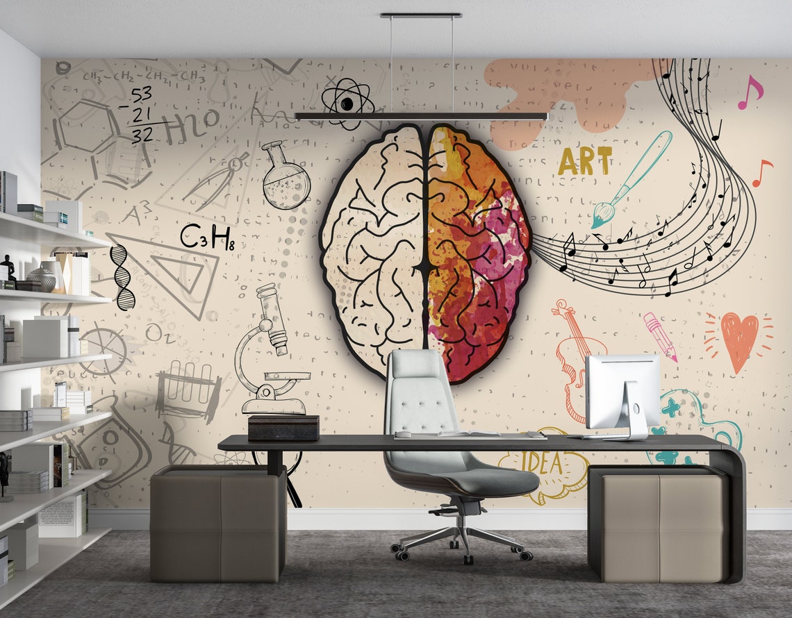 SCIENCE WALLPAPER. Brain Mural. Boho Wallpaper. Brain Wall Art Mural ...