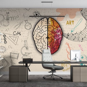 SCIENCE WALLPAPER. Brain Mural. Boho Wallpaper. Brain Wall Art Mural ...