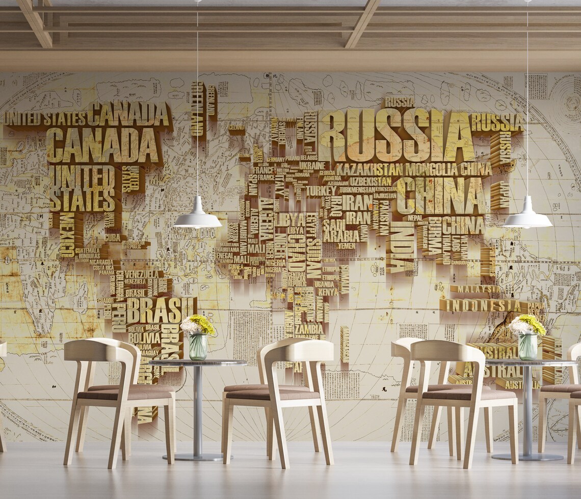 WORLD MAP WALLPAPER Map World Map Wallpaper Office Map Mural Coffee ...