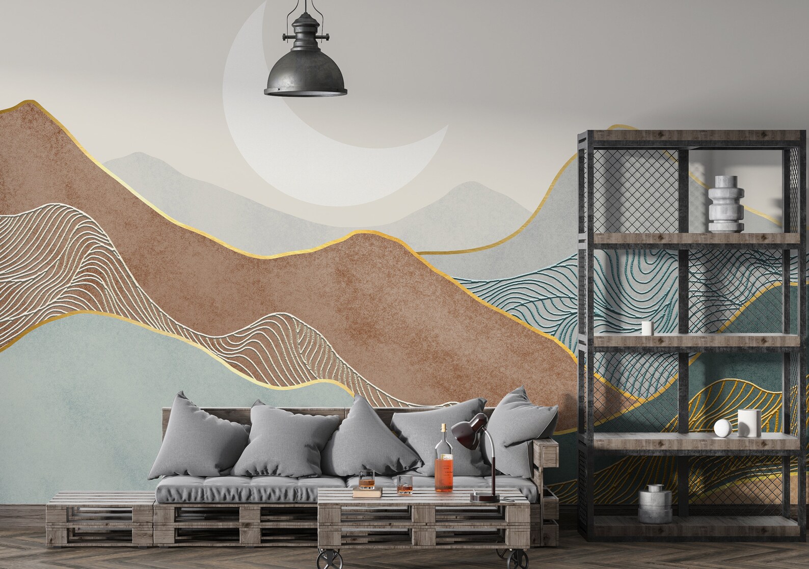 BOHO JAPANESE WALLPAPER Mountains Mural Japanes Contemporary Wall Decor ...