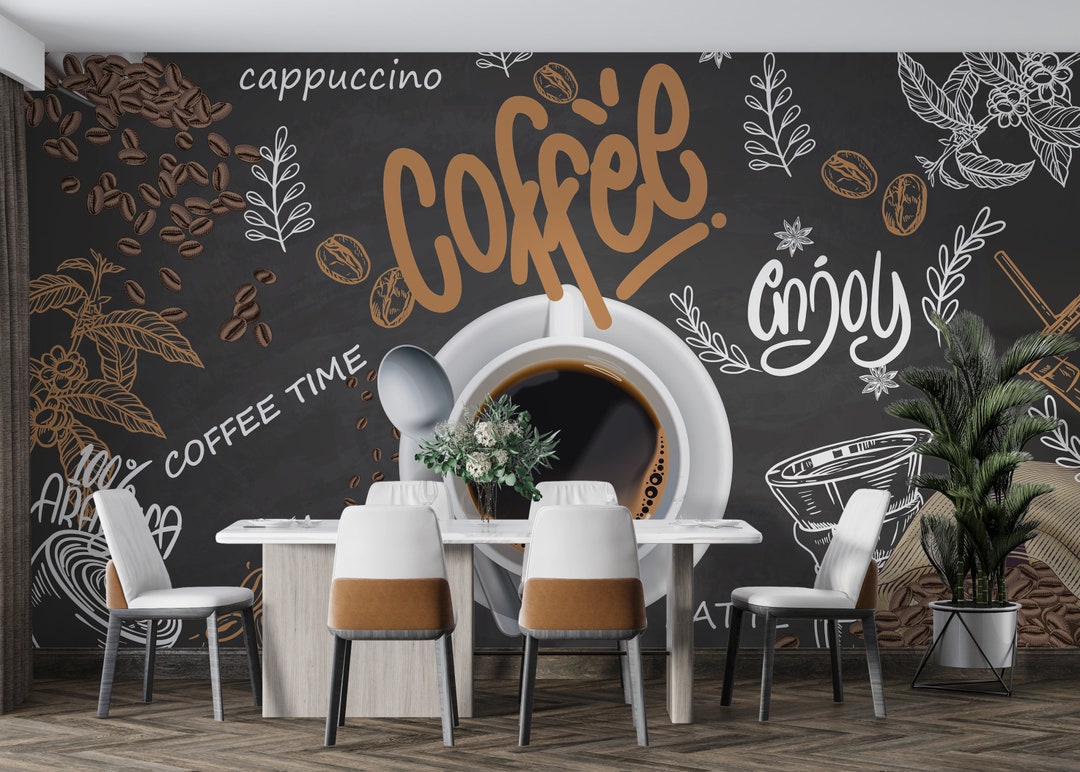 Retro Coffee Shop Wallpaper Mural, Customizable Cafe Decor - Etsy