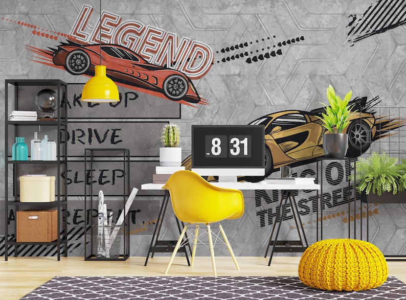 CAR THEMED WALLPAPER Car Lover's Room Decor Garage Wall Mural ...