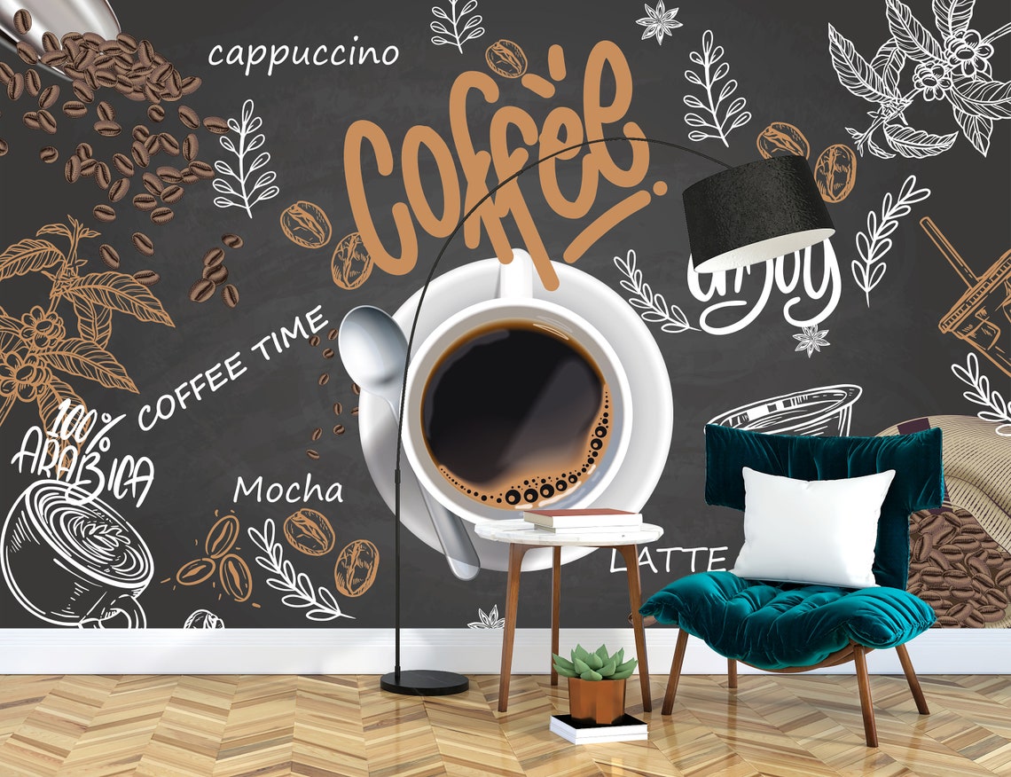 Retro Coffee Shop Wallpaper Mural, Customizable Cafe Decor - Etsy