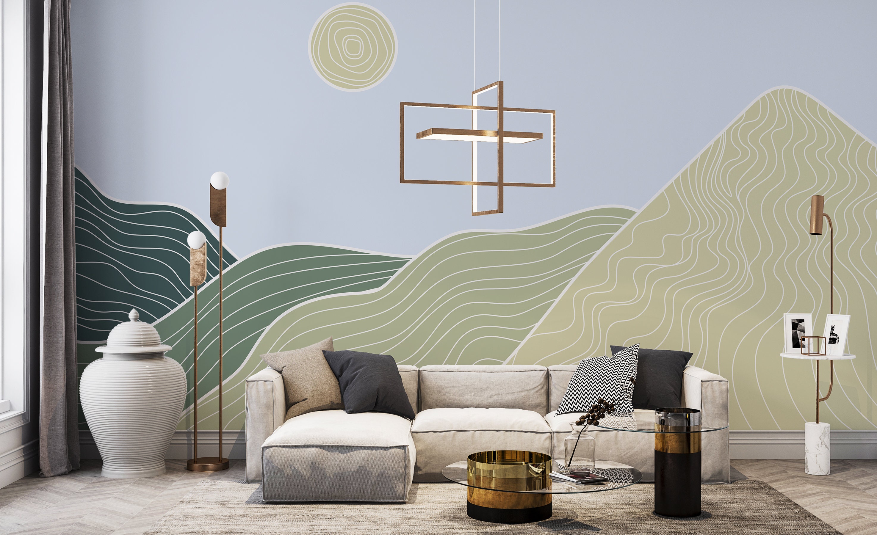 JAPANESE WAVES WALLPAPER. Asian Waves Mountains Mural. Modern Wallpaper ...