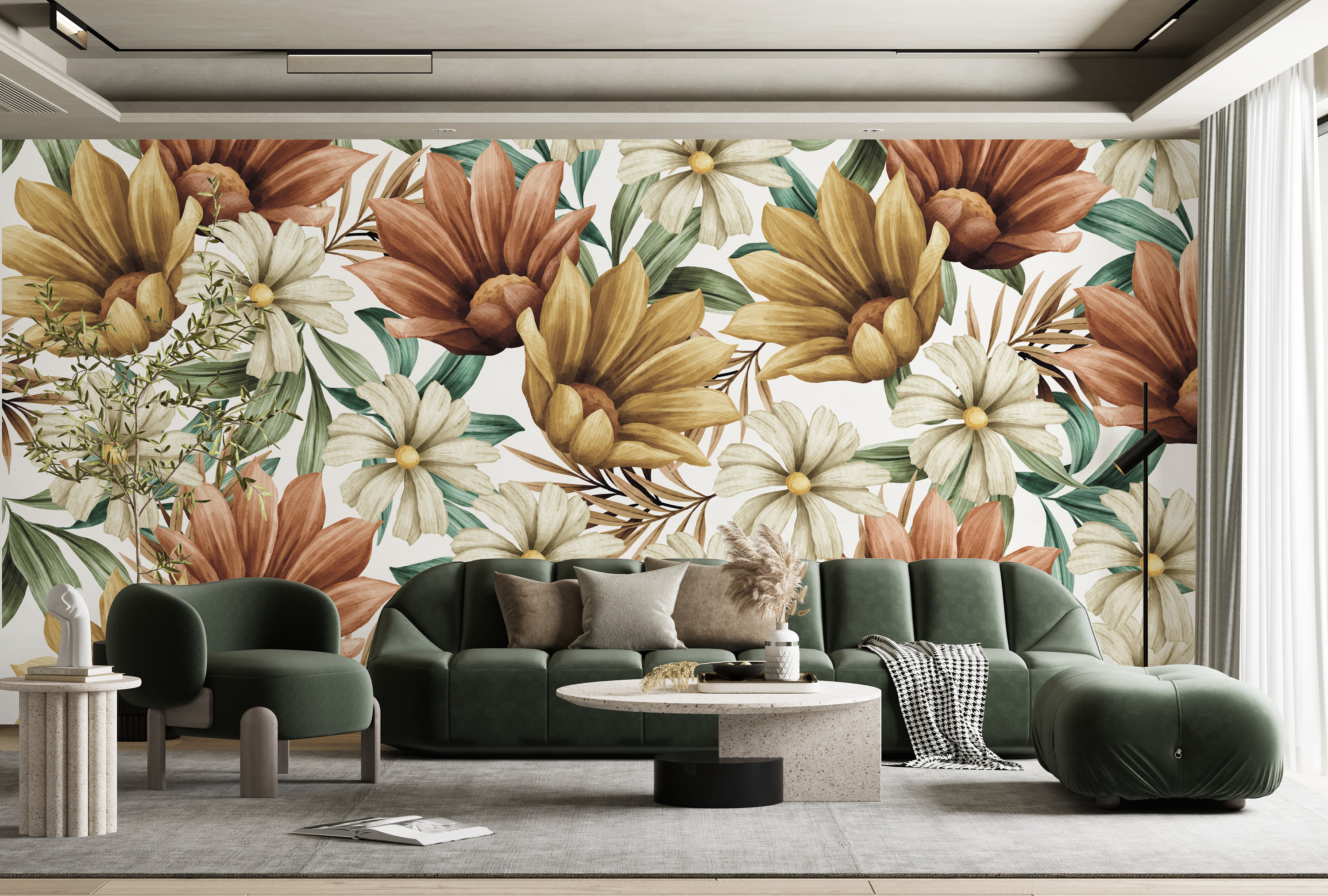 DAISY FLOWERS WALLPAPER. Modern Design Flower Wallpaper. Pastel Colour ...