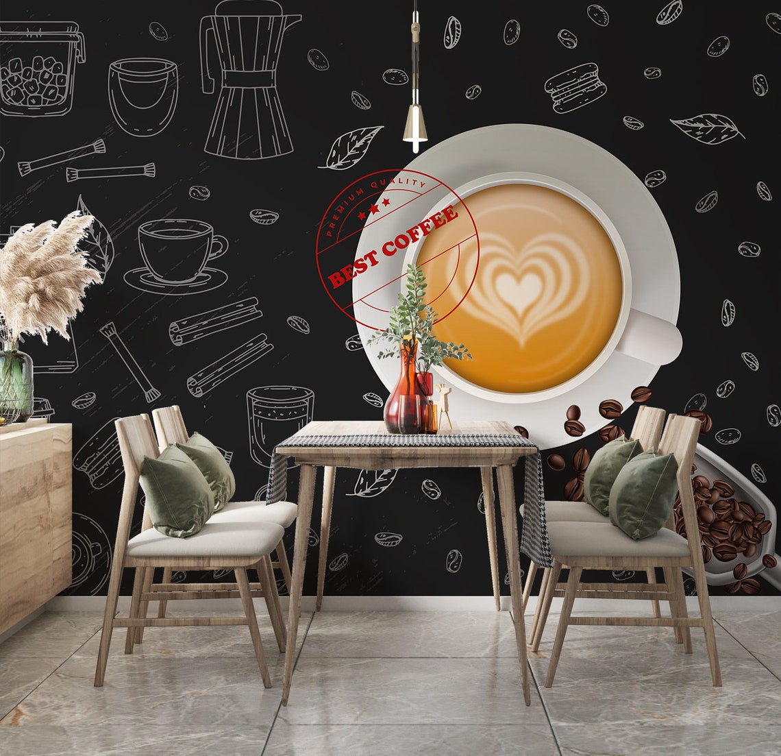 COFFEE SHOP WALLPAPER Cafe Wallpaper Retro Design Cafe Mural ...