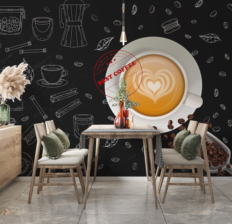 COFFEE SHOP WALLPAPER Cafe Wallpaper Retro Design Cafe Mural ...