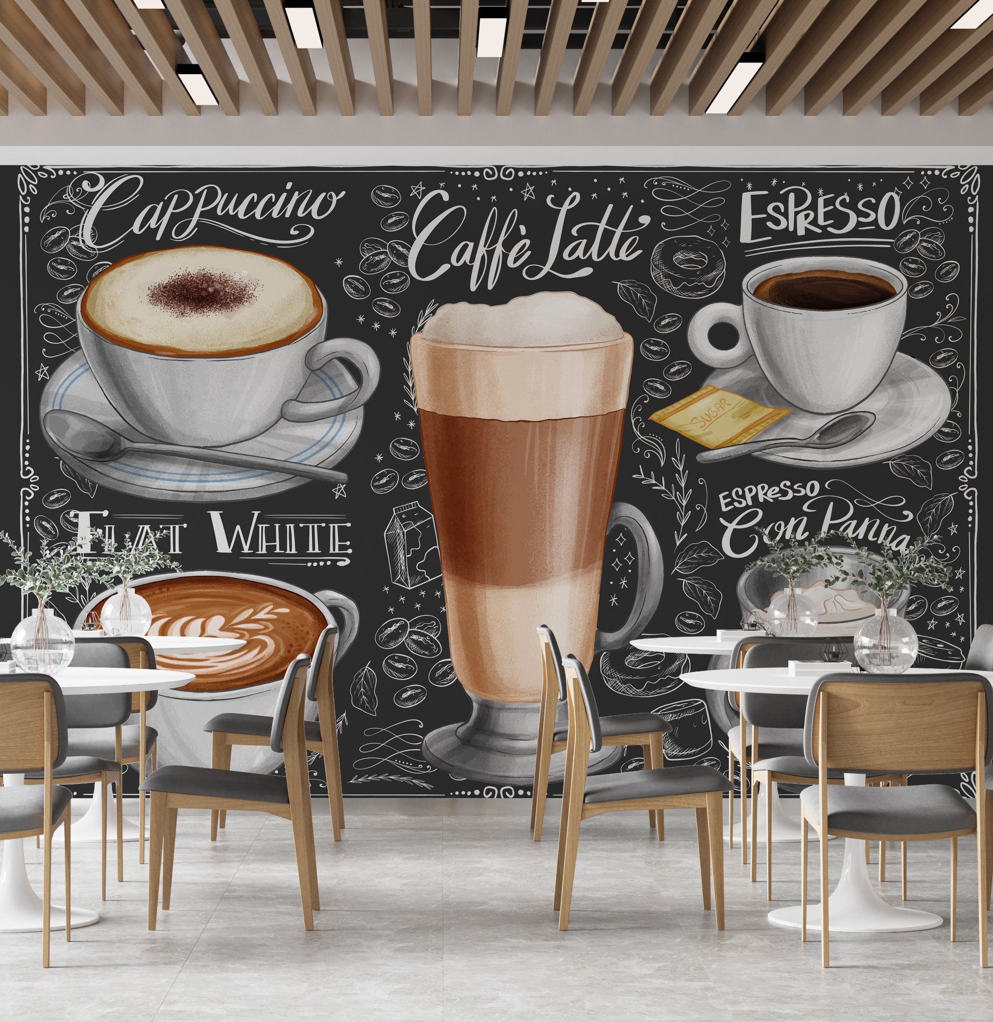 COFFEE SHOP WALLPAPER. Coffee Lover Mural. Cappiccino Wallpaper. Cafe ...
