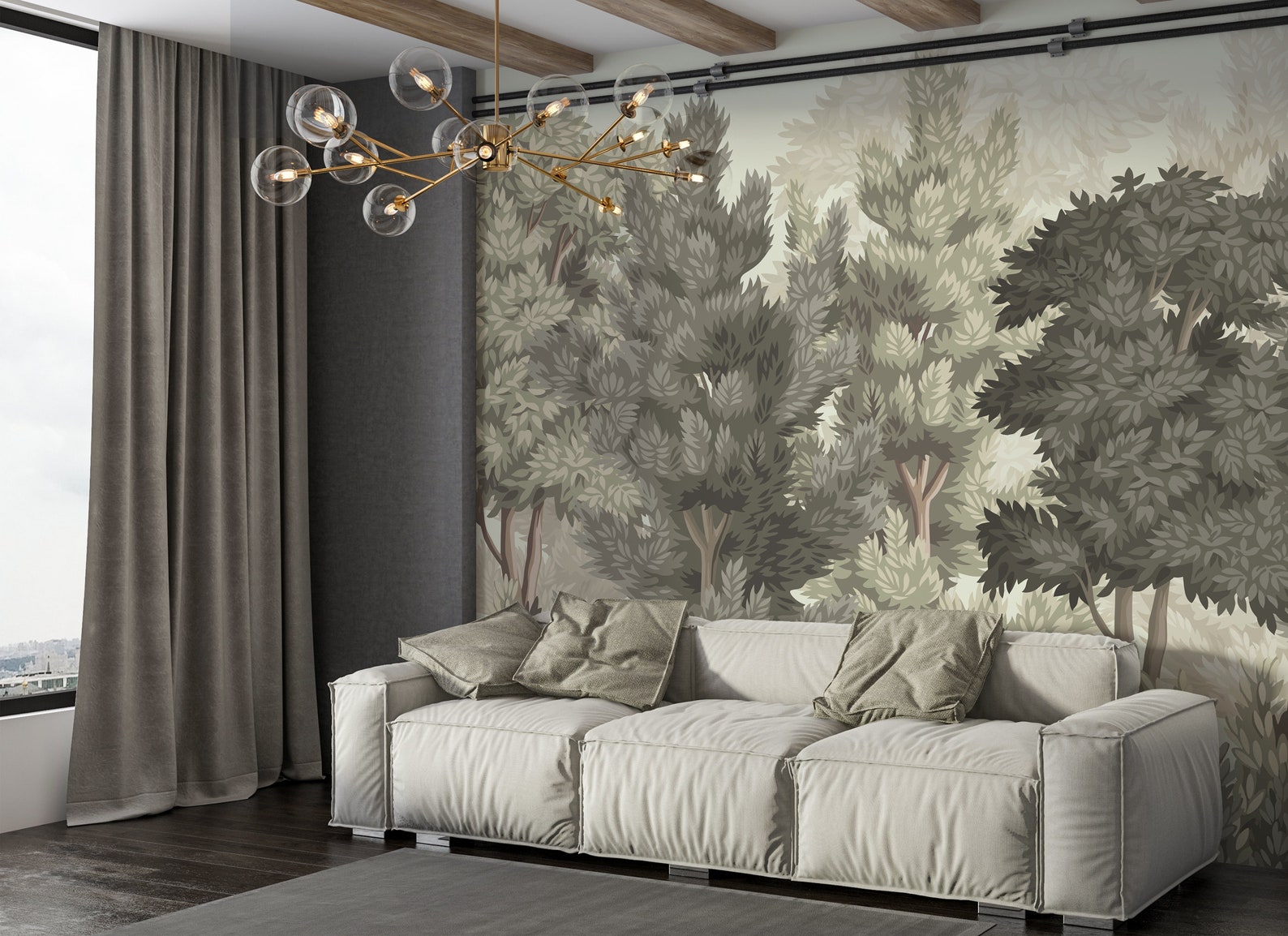 FOREST VİNTAGE WALLPAPER. Tropical Wallpaper. Trees Mural. - Etsy