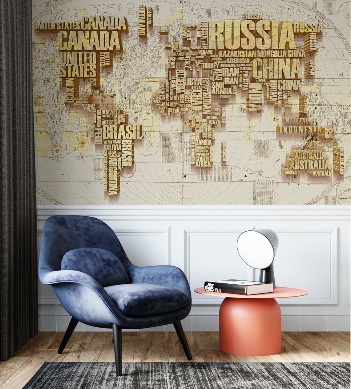 WORLD MAP WALLPAPER Map World Map Wallpaper Office Map Mural Coffee ...