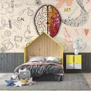 SCIENCE WALLPAPER. Brain Mural. Boho Wallpaper. Brain Wall Art Mural ...