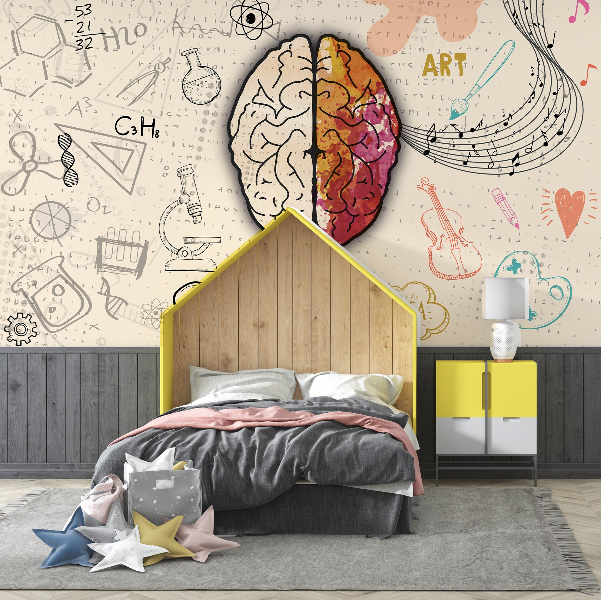 SCIENCE WALLPAPER. Brain Mural. Boho Wallpaper. Brain Wall Art Mural ...