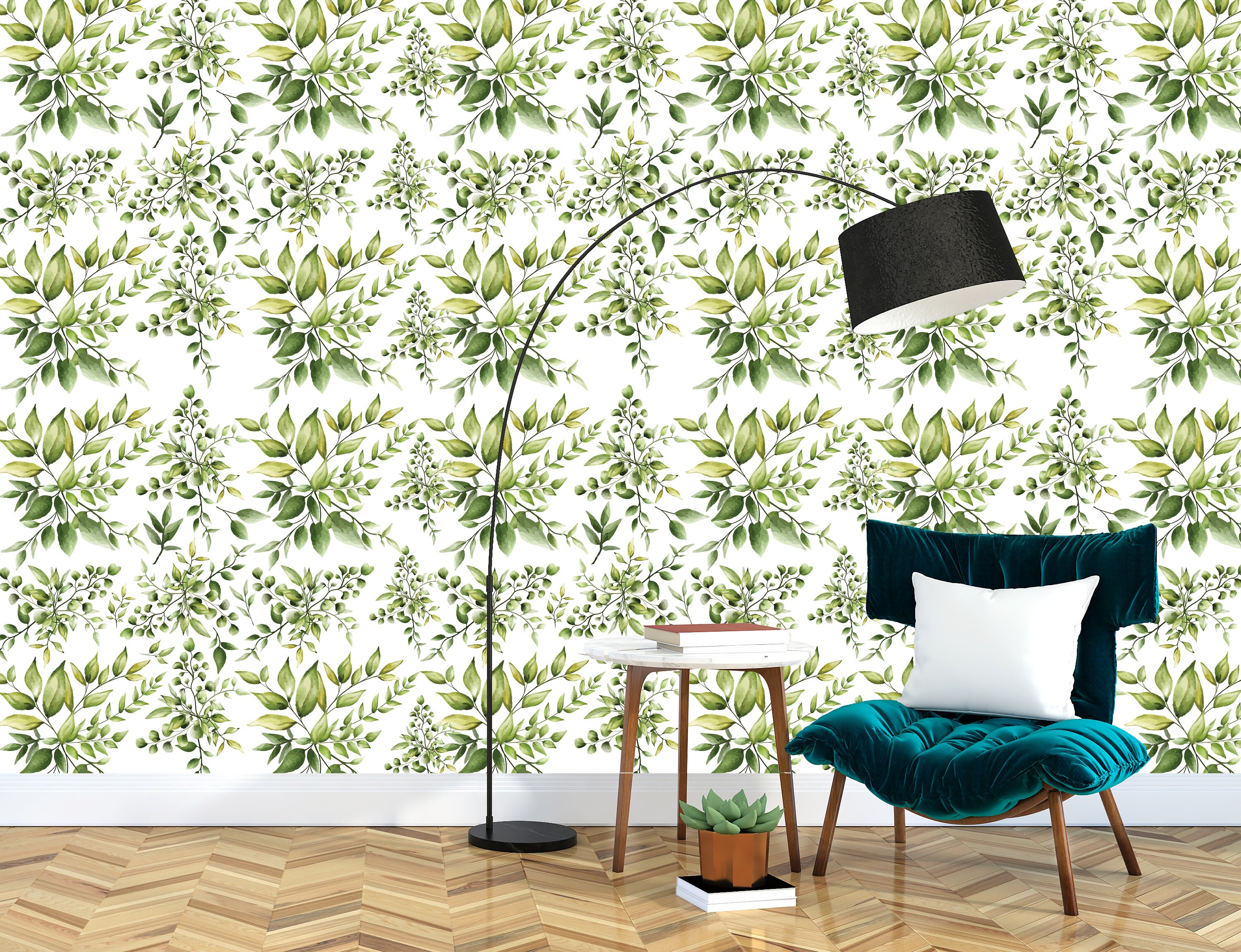 CLASSIC LEAVES WALLPAPER. Retro Design Plant Wallpaper. Green Leaf ...