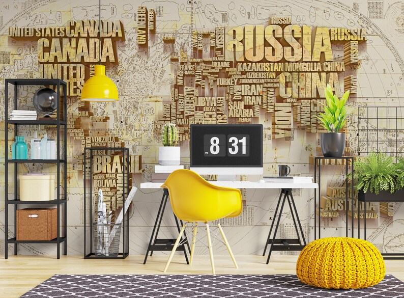 WORLD MAP WALLPAPER Map World Map Wallpaper Office Map Mural Coffee ...