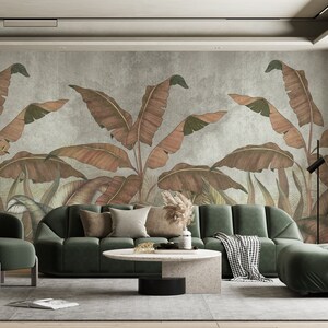 MODERN LEAF WALLPAPER Contemporary Botanical Wall Decor Exotic Leaf ...