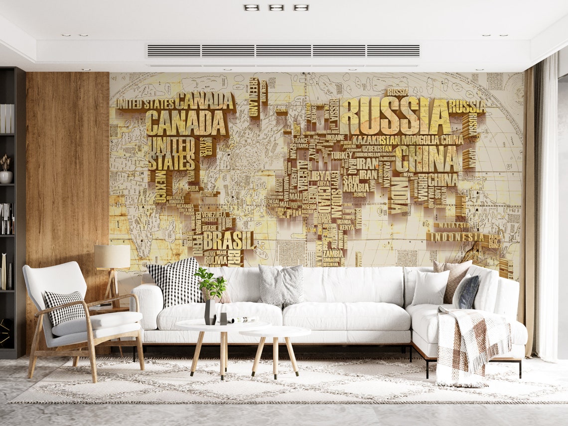 WORLD MAP WALLPAPER Map World Map Wallpaper Office Map Mural Coffee ...