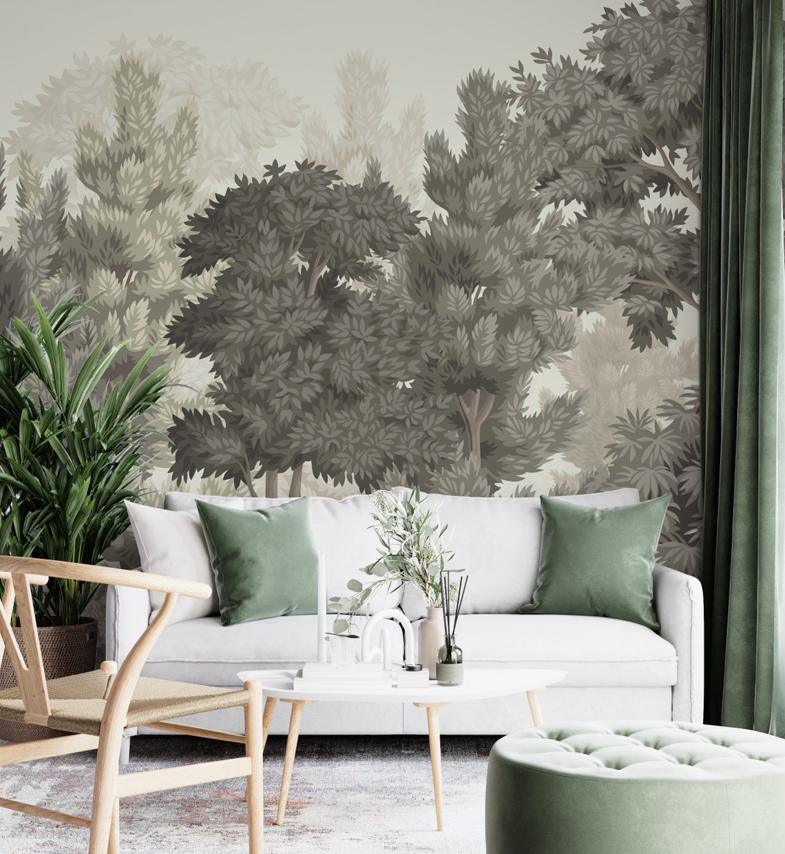 FOREST VİNTAGE WALLPAPER. Tropical Wallpaper. Trees Mural. - Etsy