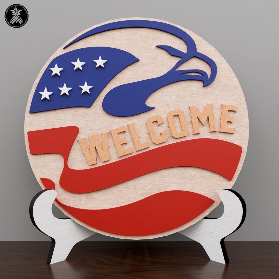 Laser Cut SVG, Eagle Welcome Sign Svg, Freedom Patriotic,4th of July ...