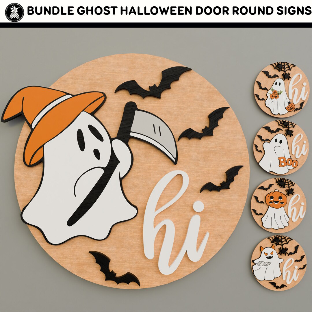 Laser Cut Svg,bundle Ghost Halloween Door Round Signs Svg,halloween ...