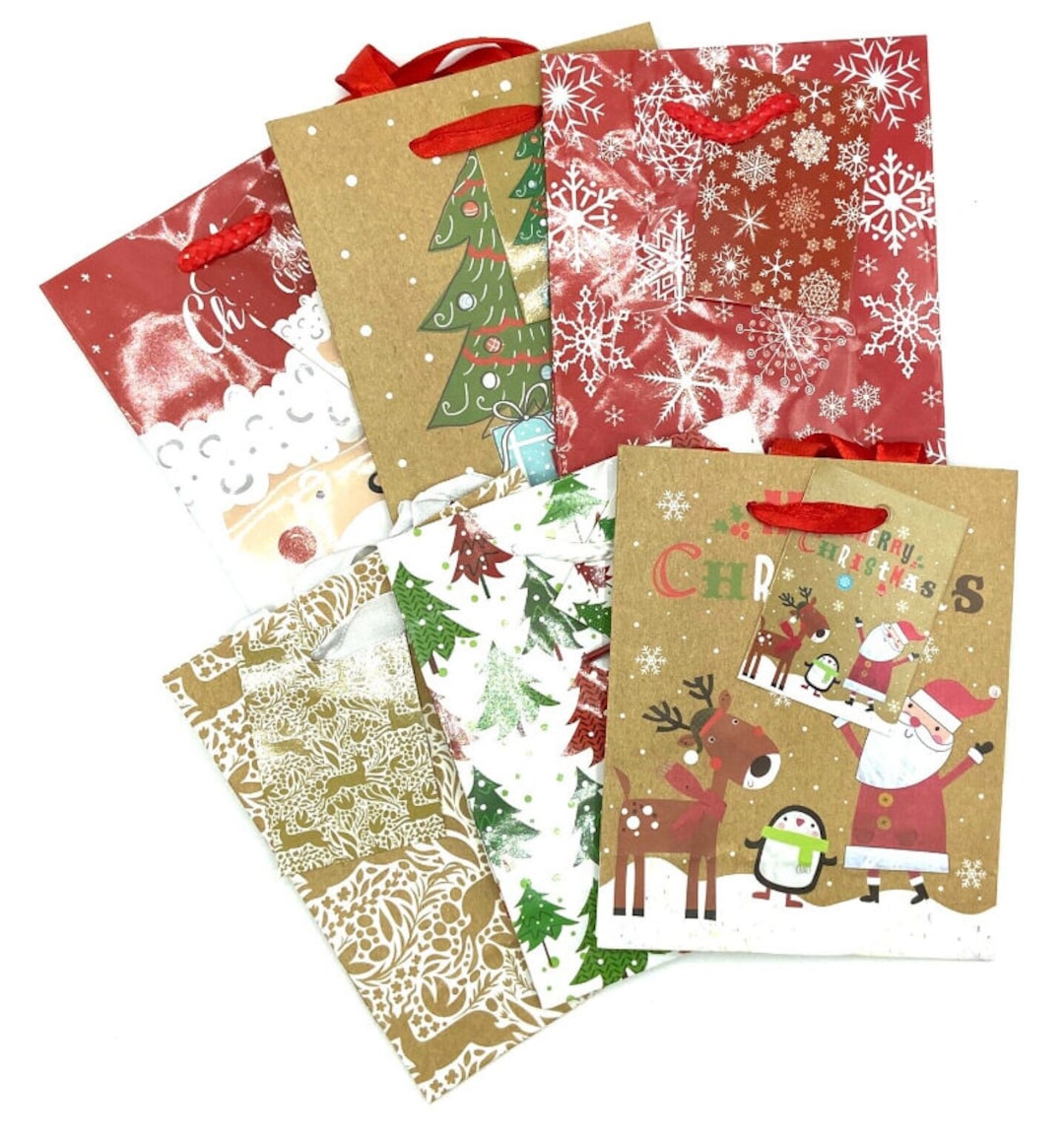 Pack of 6 Small Christmas Gift Bags Mixed Xmas Design Paper - Etsy
