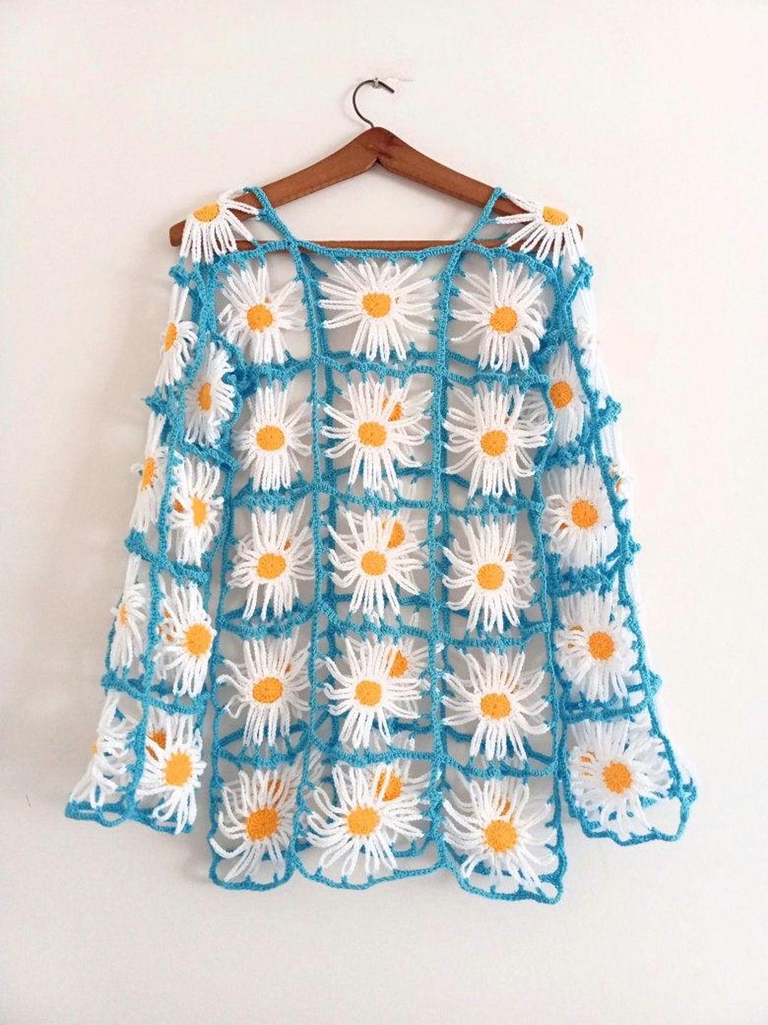 Crochet Daisy Sweater, Colorful Floral Pullover Sweater, Handmade ...