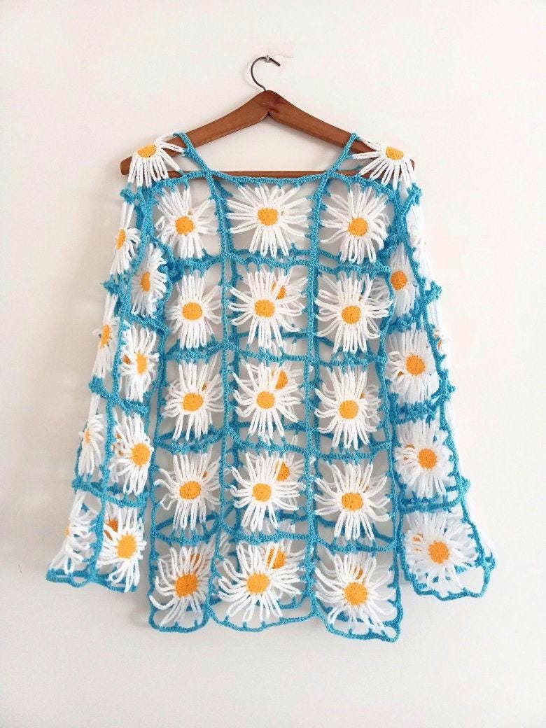 Crochet Daisy Granny Square Sweater: Boho Y2K Knit Summer Pullover - Etsy