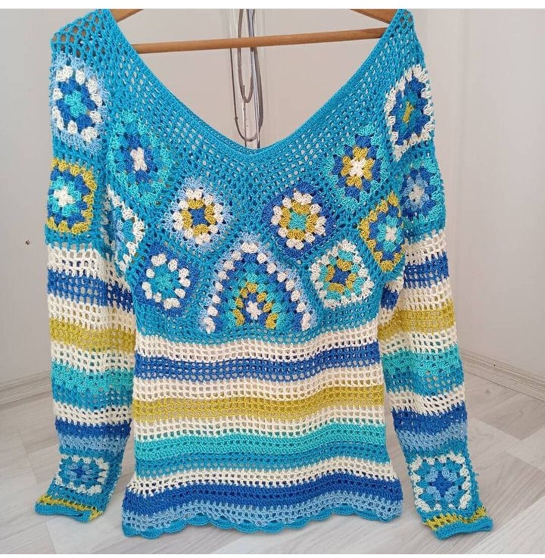 Crochet Sweater, Granny Square Patchwork Sweater, Handmade Sweater ...