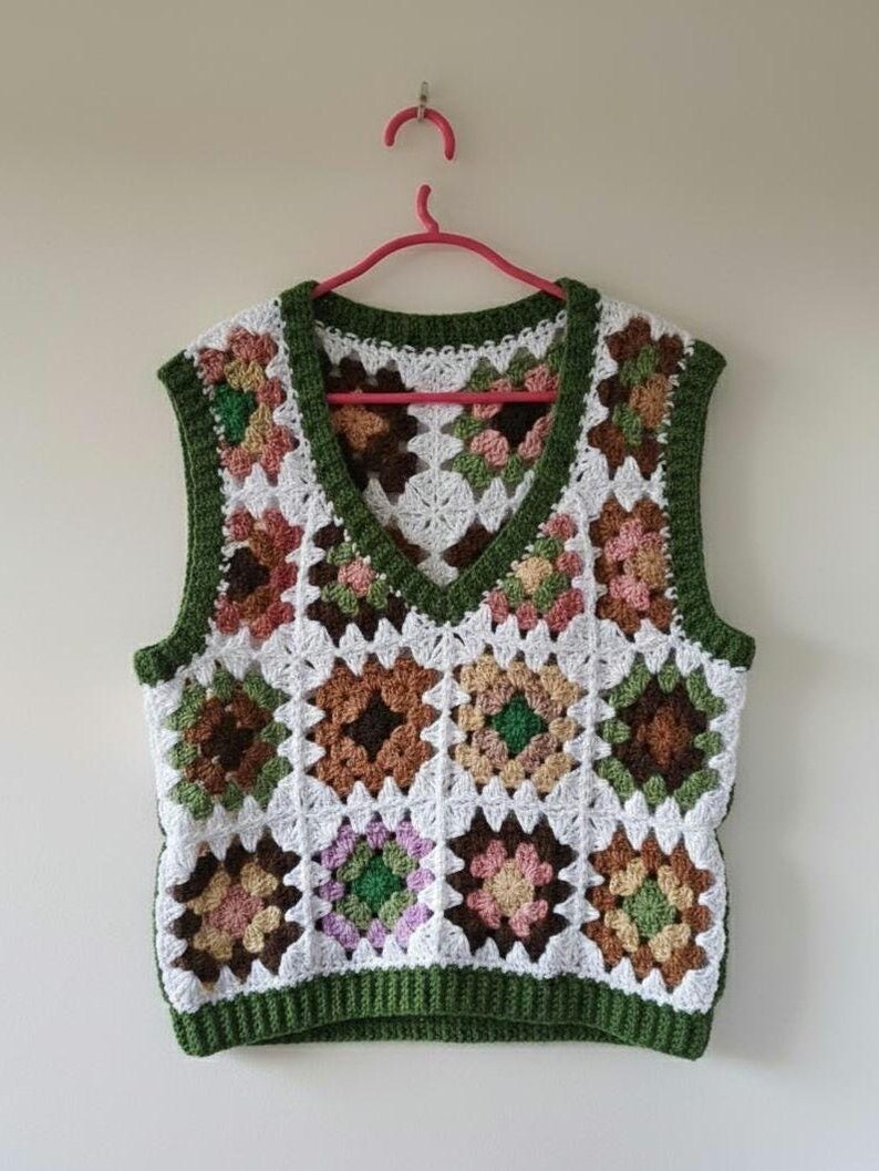 Handmade Granny Square Crochet Vest, Boho Patchwork Top - Etsy
