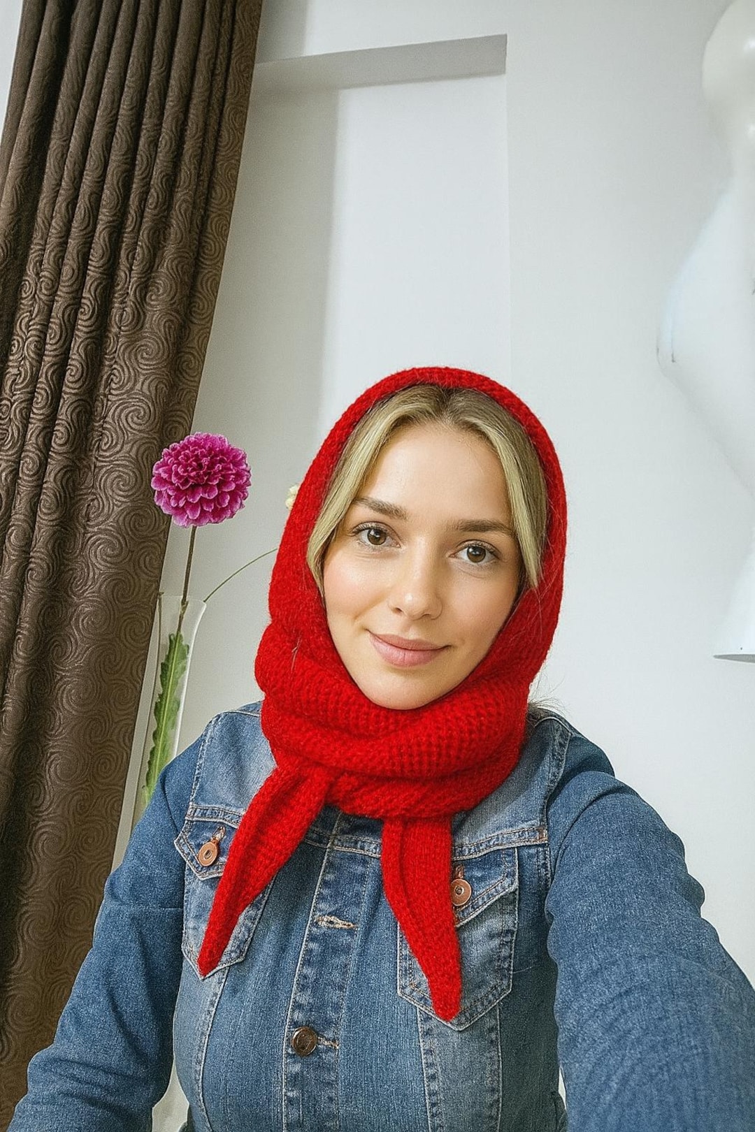 Handmade Red Knit Hooded Scarf: Crochet Balaclava - Etsy UK