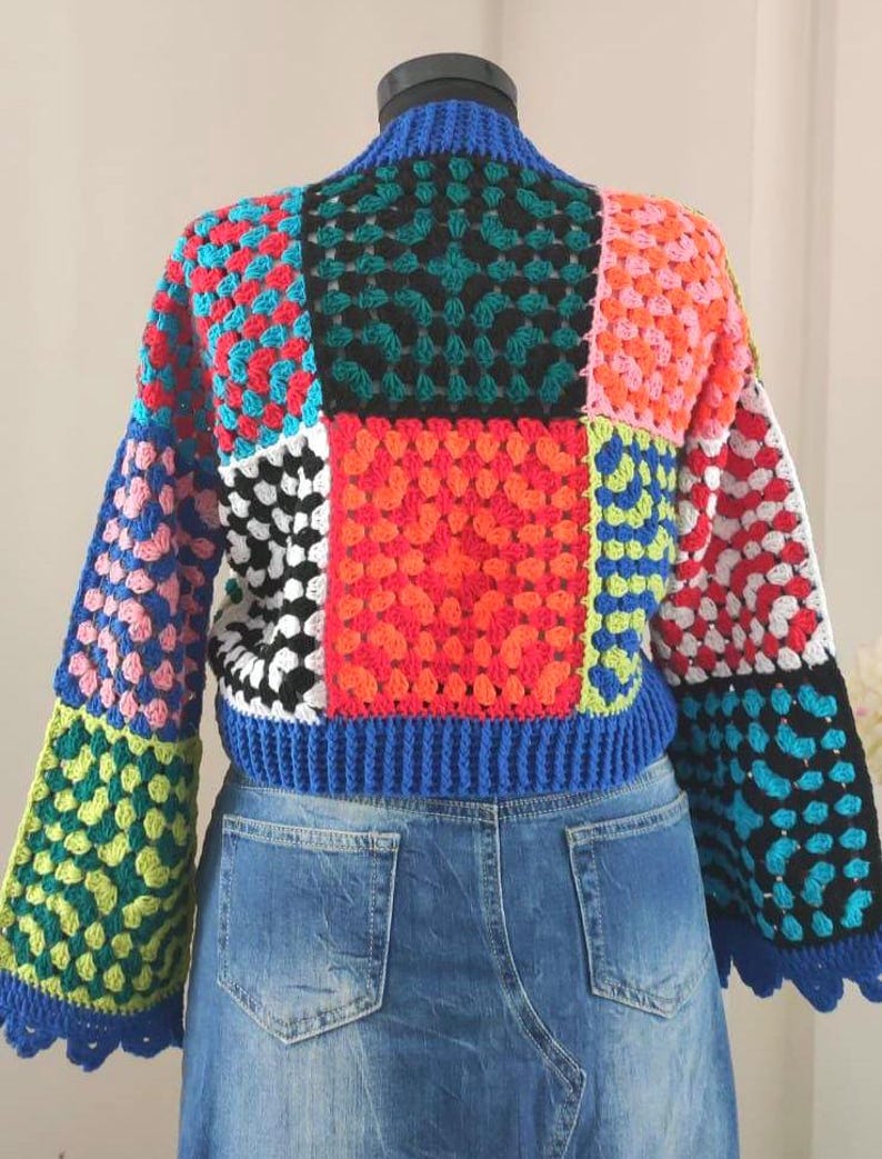 Handmade Crochet Granny Square Cardigan: Colorful Cotton Crop Top - Etsy