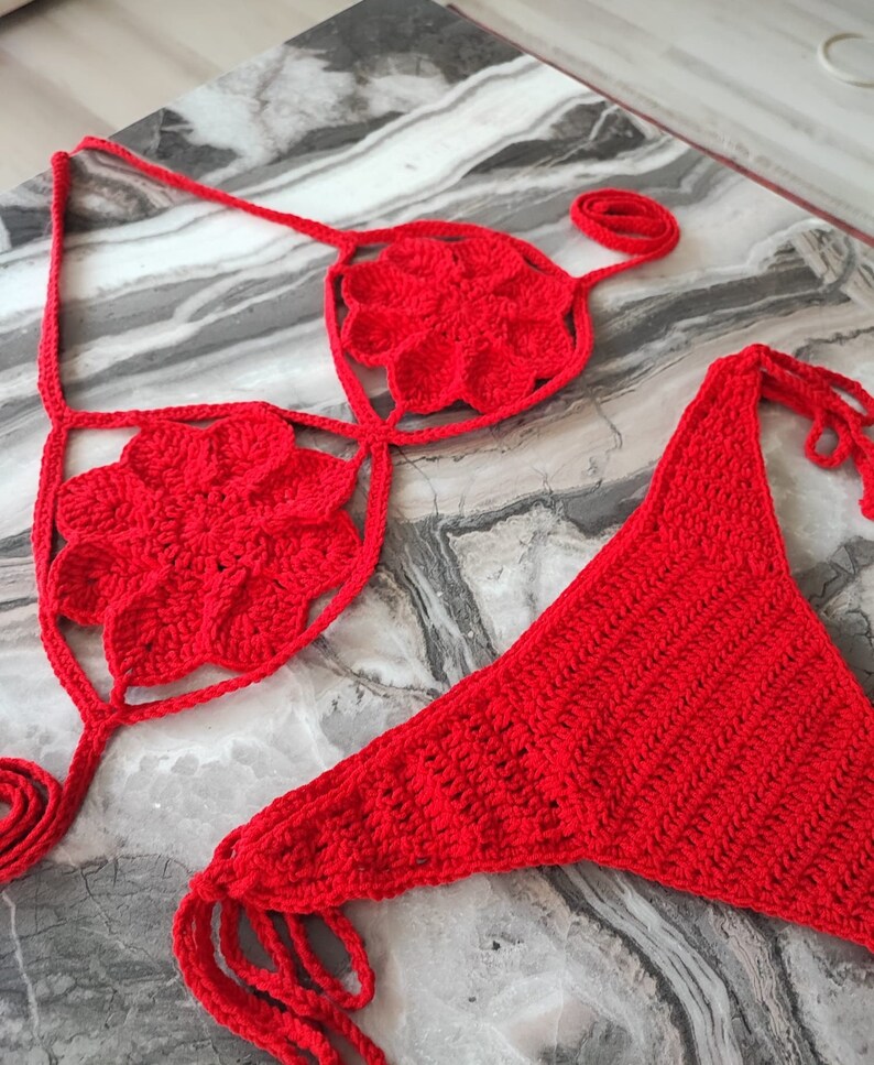 2 Piece Set Crochet Swim Top Bottom Bikini Women Swimwear Crochet