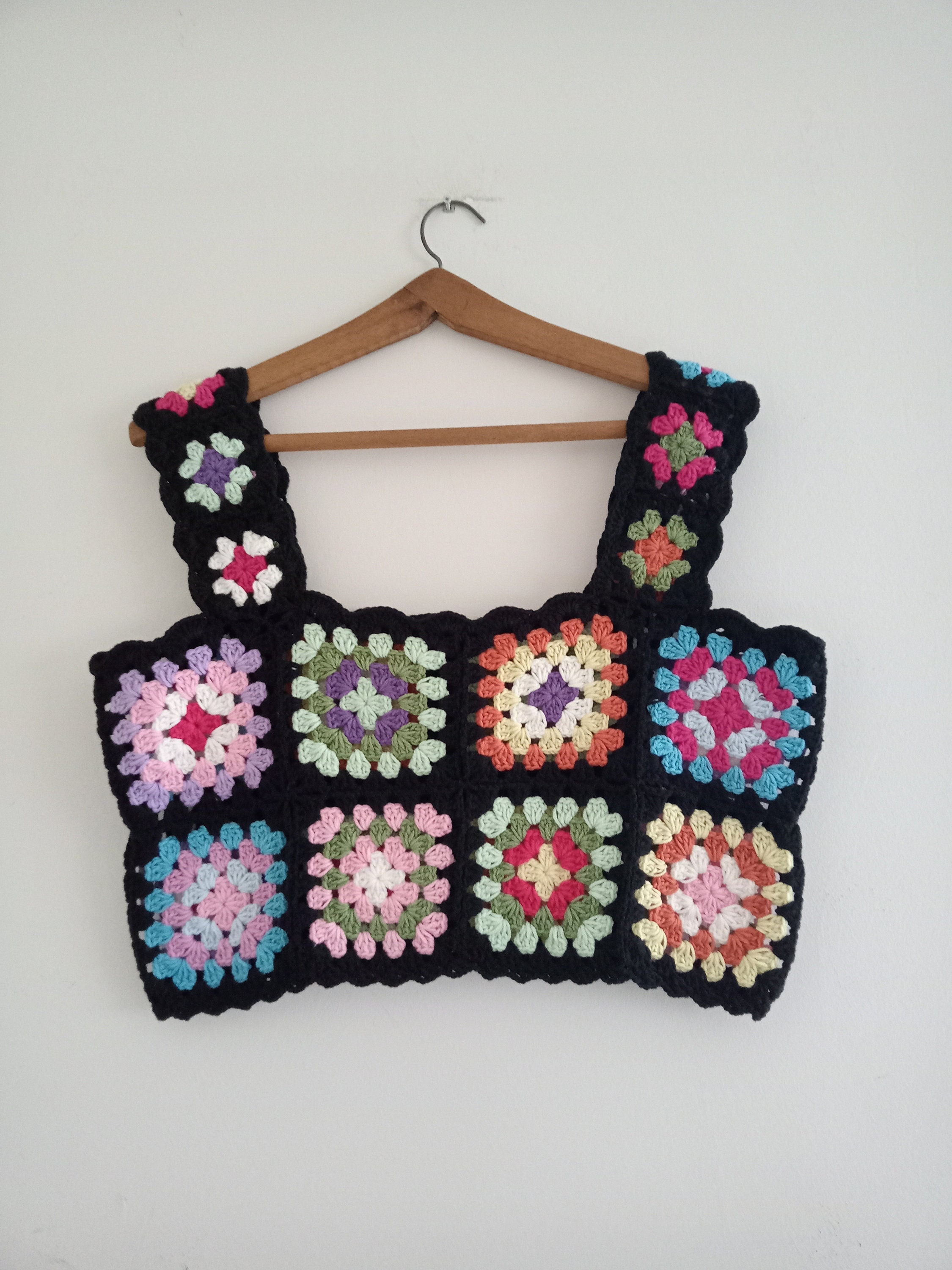 Crochet Crop Top Granny Square Top Handmade Top Multicolored