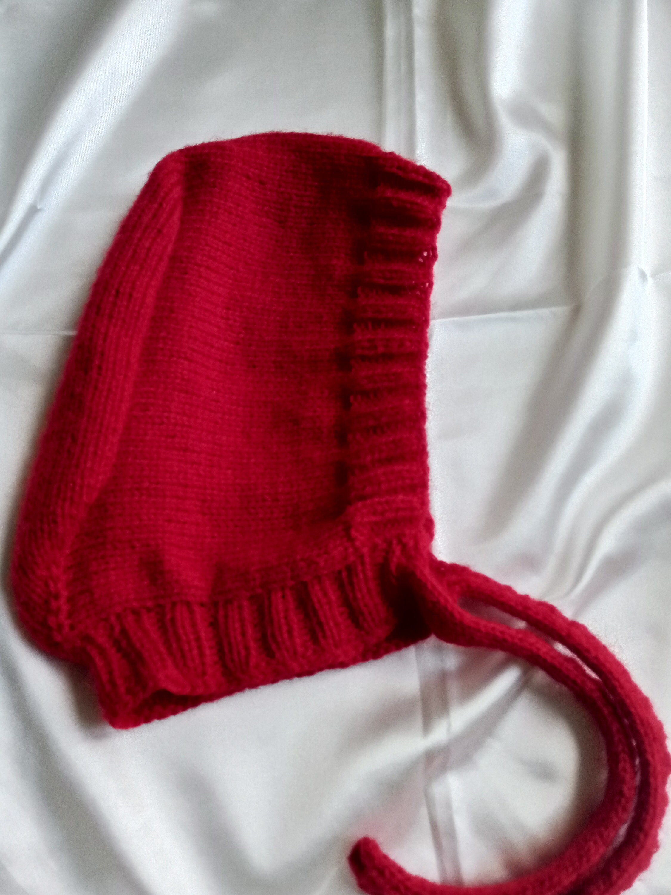 Hand Knit Tie Bonnet, Red Winter Warm Hat, Crochet Balaclava Bonnet ...