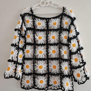 Crochet Daisy Sweater, Colorful Floral Pullover Sweater, Handmade ...