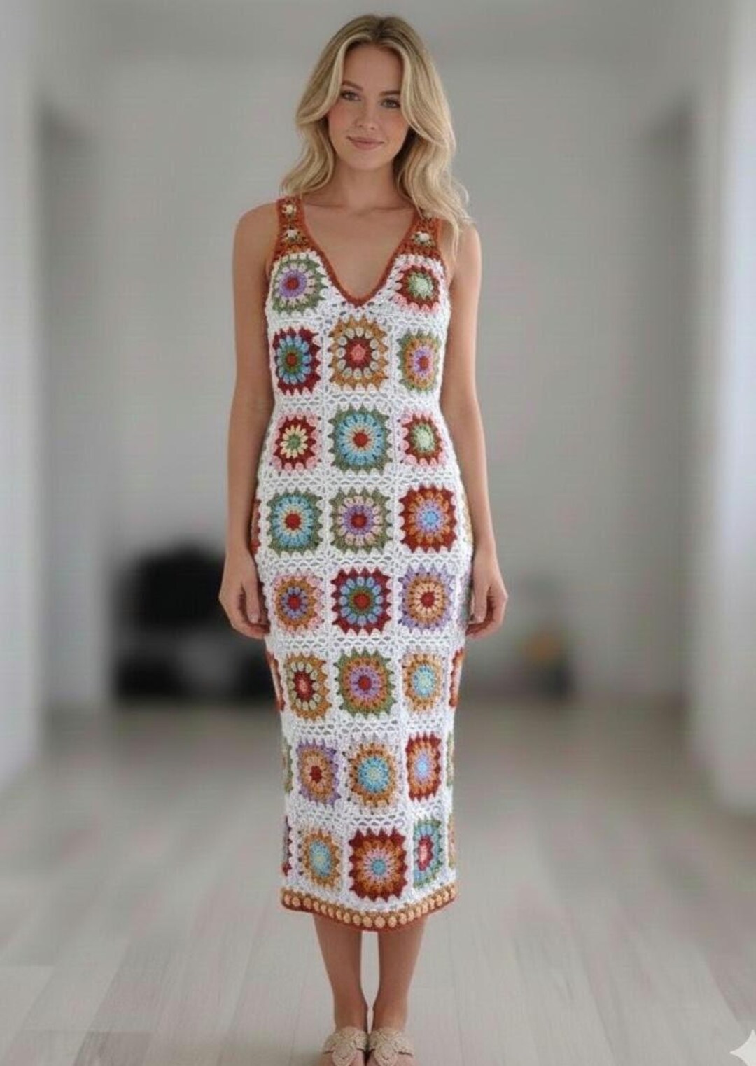 Crochet Granny Square Dress: Handmade Cotton Maxi Hippie Dress - Etsy