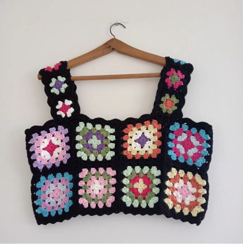 Crochet Crop Top, Granny Square Top, Handmade Top, Multicolored ...