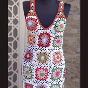 Handmade Crochet Granny Square Dress: Boho Festival Cotton Maxi Dress ...