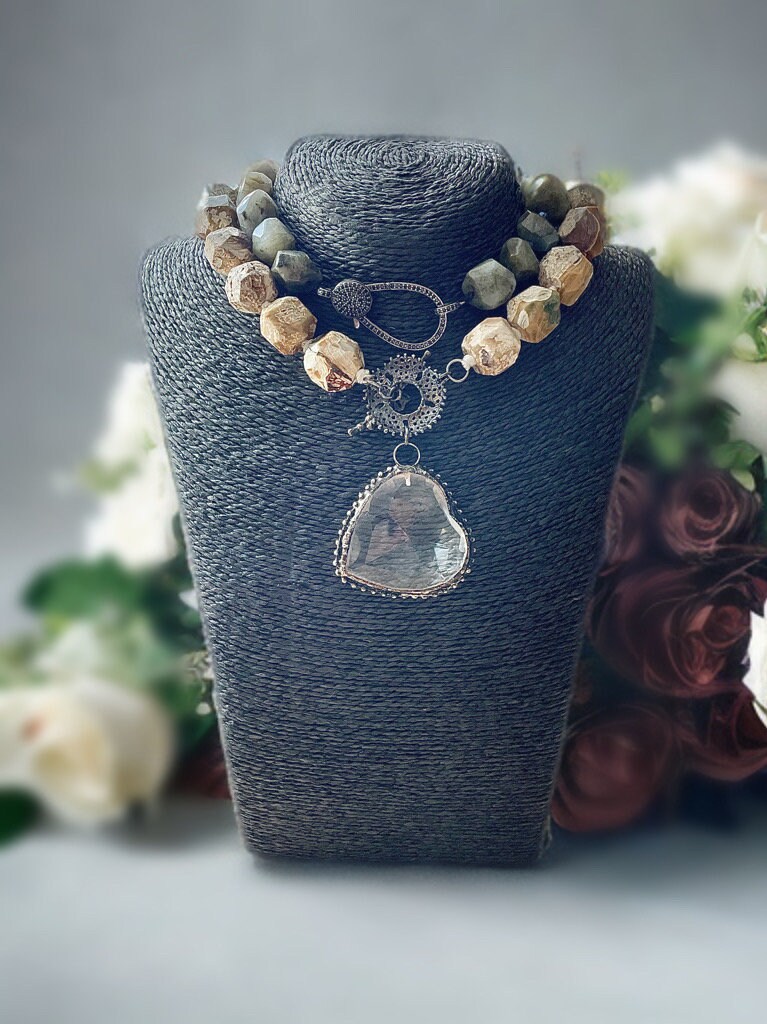 Natural Snakeskin Agate Statement Necklace - Etsy