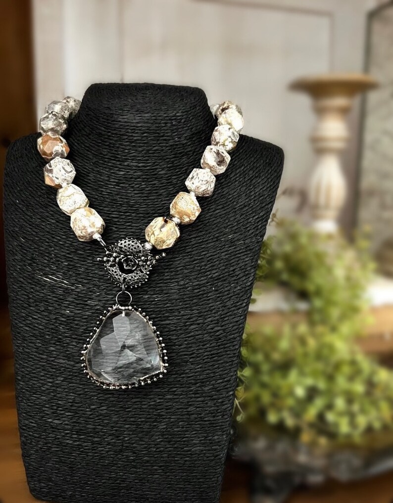 Natural Snakeskin Agate Statement Necklace - Etsy